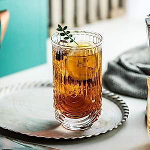 KEMORELA Drinking Glasses Art Deco Cocktail Glasses Set of 4 Glass Cups, Arch Design Glassware, Trendy Ripple Glass, Beverages Ice Coffee Cup, Ideal for Whiskey, Beer, Juice, Water (4Pcs 12Oz)