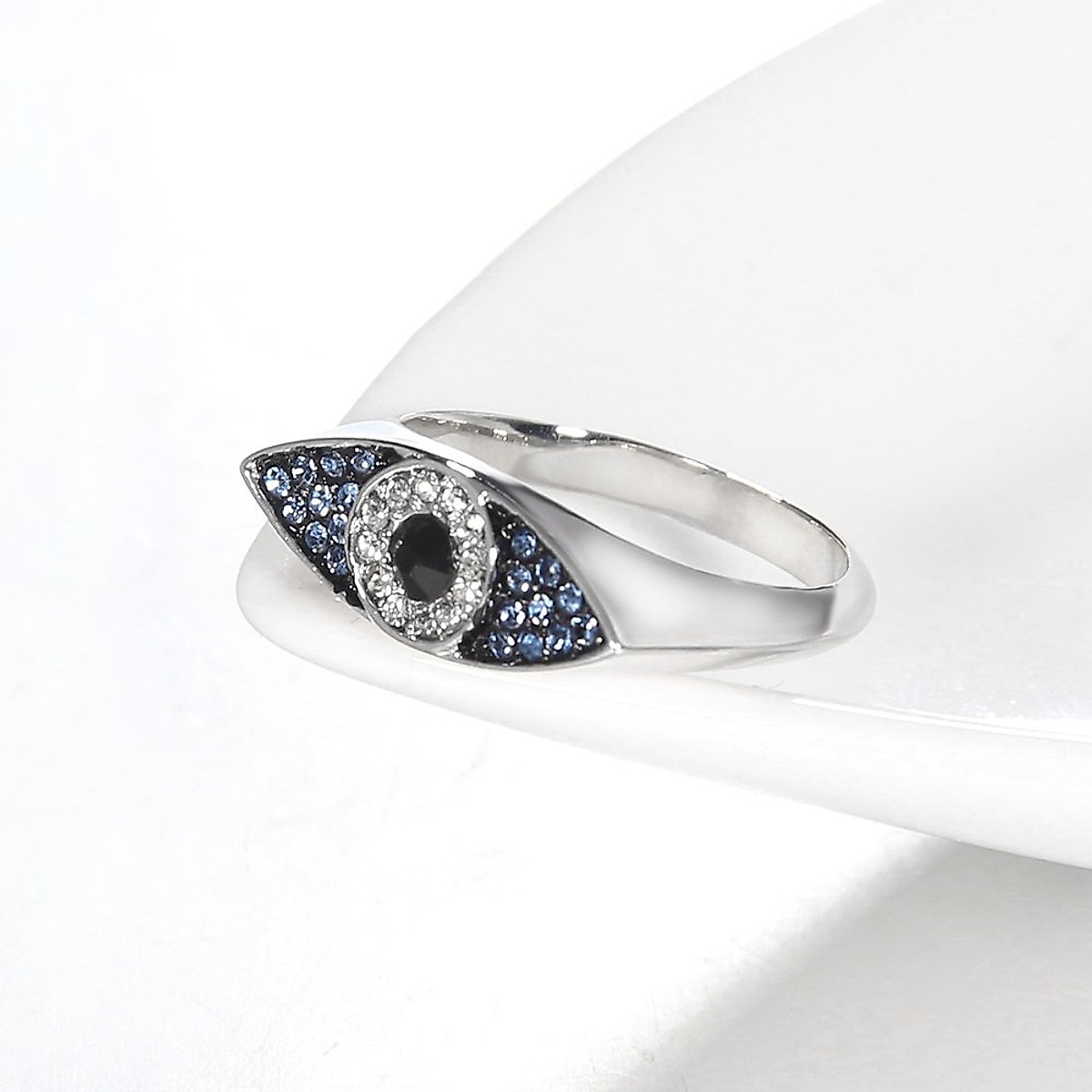 ERLUER Women's Evil eye Rings CZ Crystals Rose Gold Platinum Plated Wedding Jewelry Finger Ring For Women (Platinum Plated, 7)