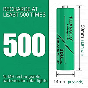 IWANGDO Battery AA HR6 300mAh Ni-MH Rechargeable for Solar Light Outdoor Yarn Light