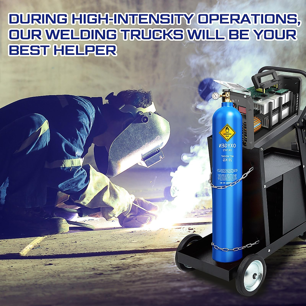 Therwen Welding Cart, 2 Tier Welder Cart with 4 Drawers, 396.8 lbs Weight Capacity, Heavy Duty Rolling Welder Cart on Wheels, Tank Storage Safety Chains for Welder and Plasma Cutter