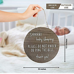 KIND FATE Baby Sleeping Sign for Front Door Do Not Knock or Ring Doorbell Sign | New Mom Gifts Do Not Disturb Door Hanger Sign | No Soliciting Sign Sleeping Baby Sign 10" Round