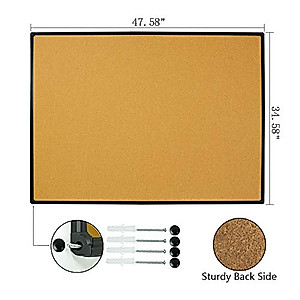 JILoffice Cork Board Bulletin Board 48 x 36 Notice Board, Black Aluminum Frame Wall Mounted Board for Office Home and School with 10 Push Pins