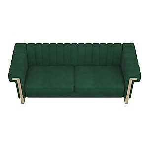 MGH Modern Velvet Sofa,Channel Tufted Velvet Sofa Couch with Stainless Steel Base and Comfortable Cushion,83.86“ Lx 30.71“ Wx 30.51“ H (Green)