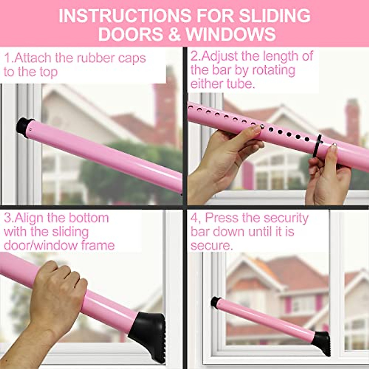 AceMining Upgraded Door Security Bar & Sliding Patio Bar, Heavy Duty Stoppers Adjustable Jammer for Home, Apartment, Travel (2 Pack,Pink)