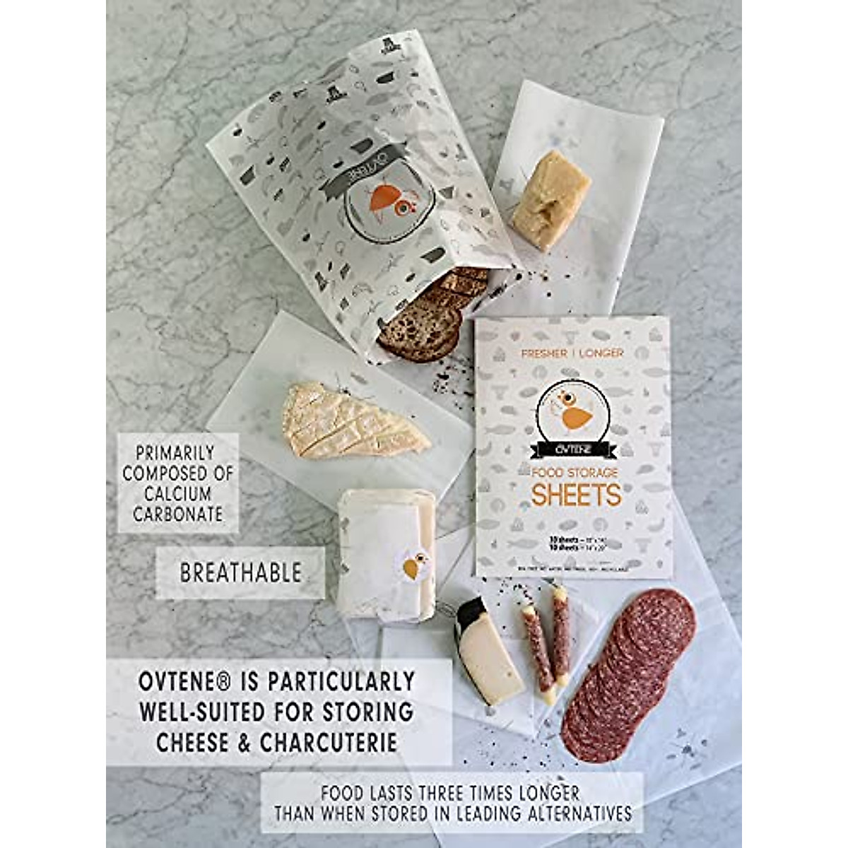 OVTENE Food Storage Bags for Cheese, Meat, and Produce - Keeps Food Fresher Longer (12 Large Bags 10”x15”)