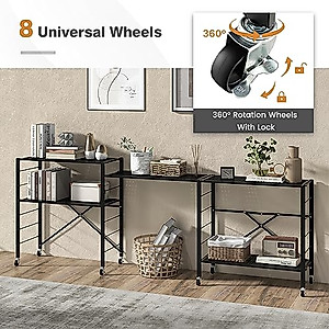 Giantex 5-Tier Folding Bookshelf with Wheels Black, 60" Tall Foldable Metal Shelves for Storage, Freestanding Open Shelving Storage, Easy Assembly Bookcase Display Shelving Rack