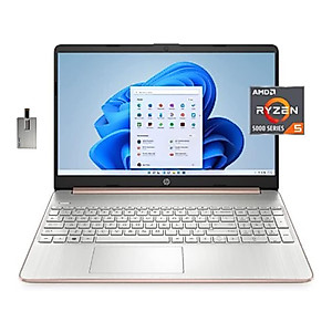 HP 15.6" FHD Laptop, AMD Ryzen 5-5500U Processor, 32GB RAM, 2TB PCIe SSD, AMD Radeon Graphics, HD Webcam, Bluetooth, Wi-fi, Windows 11, Gold, 32GB Hotface USB Card (Renewed)