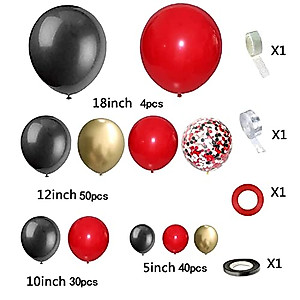 128PCS Black and Gold Red Balloons Garland Kit, 18" 12" 10" 5" Black Red Balloons, Metallic Gold Balloons Black Red Party Decorations Casino Theme Party Decorations, Birthday, Graduation Balloons