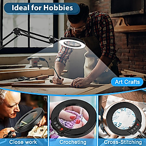 MagnieOpti 10X Magnifying Glass with Light and Clamp, 5 Color Modes Stepless Dimmable Real Glass Lighted Magnifier, Hands Free LED Magnifying Desk Lamp for Painting Craft Close Work Reading Repairing