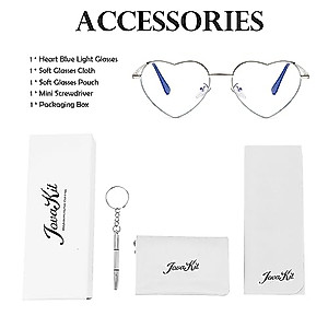 JOVAKIT Heart Shaped Blue Light Blocking Glasses for Women Fashion Vintage Lovely Style Metal Frame Eyeglasses (Silver)
