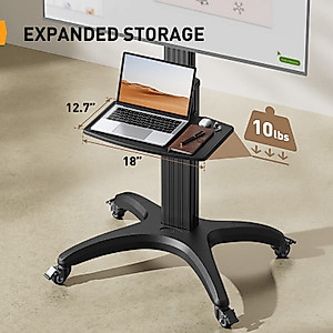 Perlegear Mobile TV Cart for 32-65, 70 inch Flat or Curved TVs up to 80 lbs, Rolling TV Stand with Media Shelf, Aluminum Height Adjustable Portable Floor TV Stand Wheels Max VESA 600x400mm, PGTVMC11