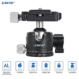 Low Profile Ball Head, CAVIX H-29S Camera Tripod Head Metal Ball Head with Arca Swiss Quick Release Plate Bubble Level Load Capacity 22 Lbs/10kg…