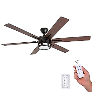 Honeywell Ceiling Fans Kaliza, 56 Inch Indoor Modern LED Ceiling Fan with Light and Remote Control, Dual Mounting Options, 6 Blades with Dual Finish, Reversible Motor - 51036-01 - (Bronze)