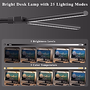 GAEFURY LED Desk Lamp for Home Office, 24W Bright Desk Lamp with Phone Holder Base - 25 Lighting Modes Eye-Caring Desk Light Adjustable Gooseneck Lamp for Workbench Drafting Reading Study