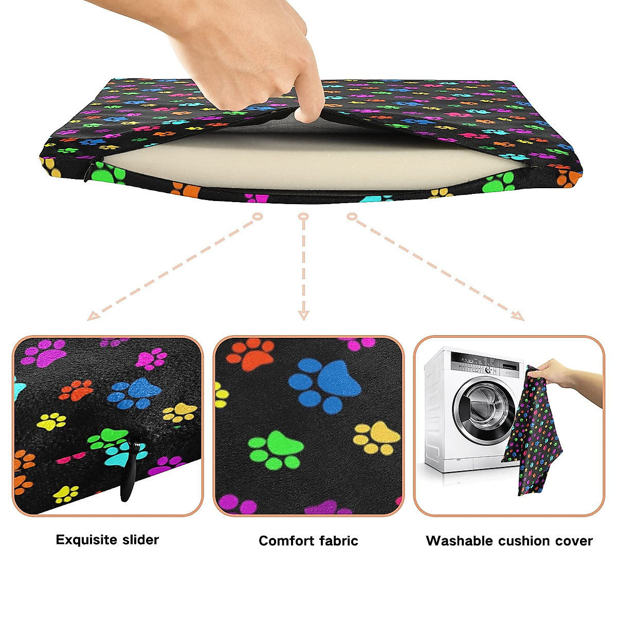 xigua Memory Cushion Foam Comfortable Seat Cushion Breathable Non-Slip Chair Cushion Pad for Office Sofa Chair Car Seat, Colorful Dog Paw Print