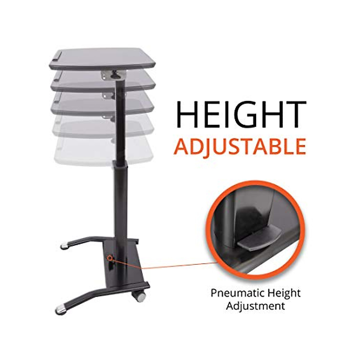 Stand Up Desk Store Pneumatic Adjustable Height Tilting Laptop Lectern Speakers Podium (Black, 25.5" Wide)
