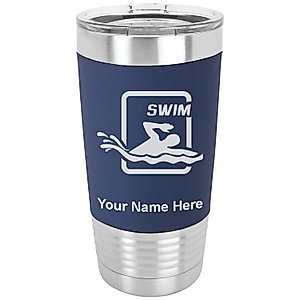 LaserGram 20oz Vacuum Insulated Tumbler Mug, Swimming, Personalized Engraving Included (Silicone Grip, Navy Blue)