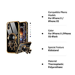Coralogo for iPhone X/iPhone Xs Case Astronaut Cute for Women Girls Girly Unique Black Phone Cases with Astronaut Hidden Stand Kickstand 6D Design Cover for iPhone X/XS 5.8 inch