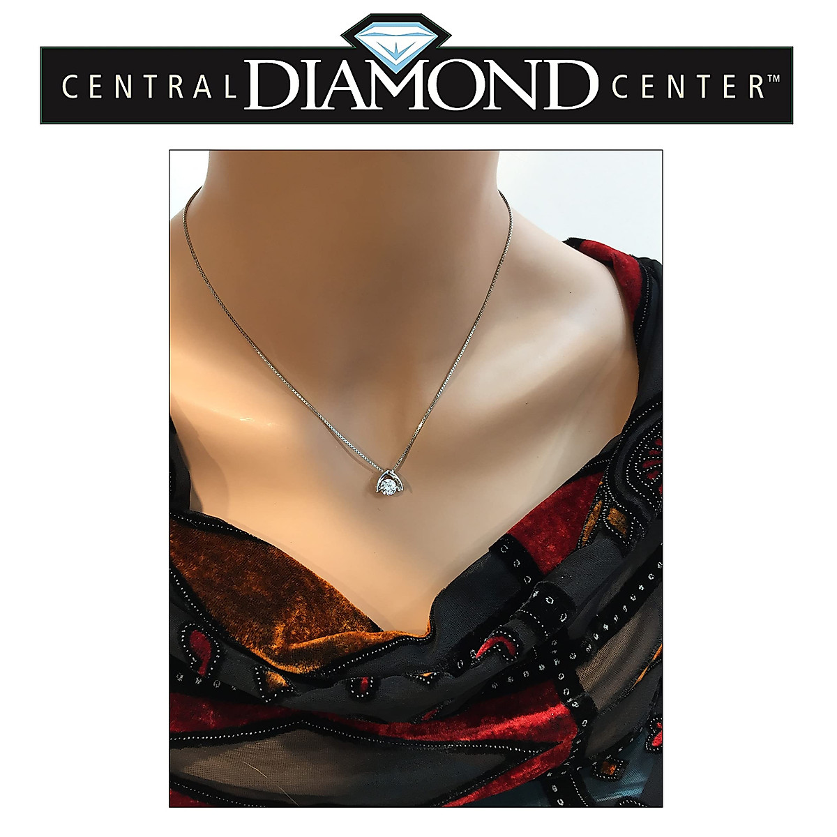 Central Diamond Center Omega Dancing Stone Necklace Sterling Silver & Pure Brilliance Zirconia - Platinum Plated