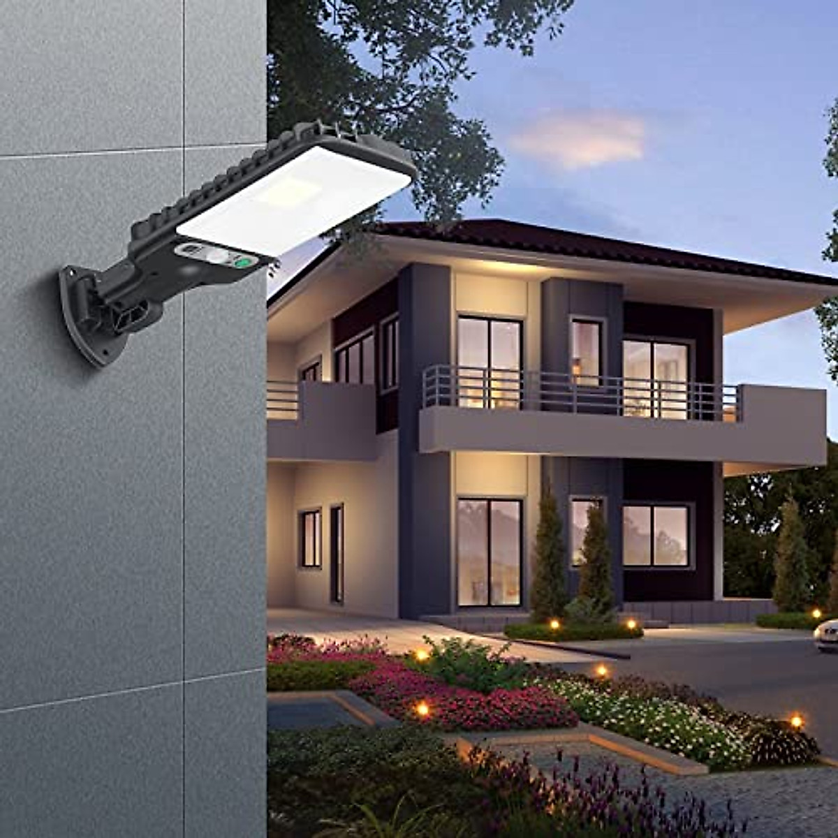 Qiopertar Solar Street Light IP65 Waterproof Outdoor Solar Powered Street Lights Dusk to Da-wn with Motion Sensor LED Security Flo-od Light for Parking Lo Drive-Way Square Yard Garden