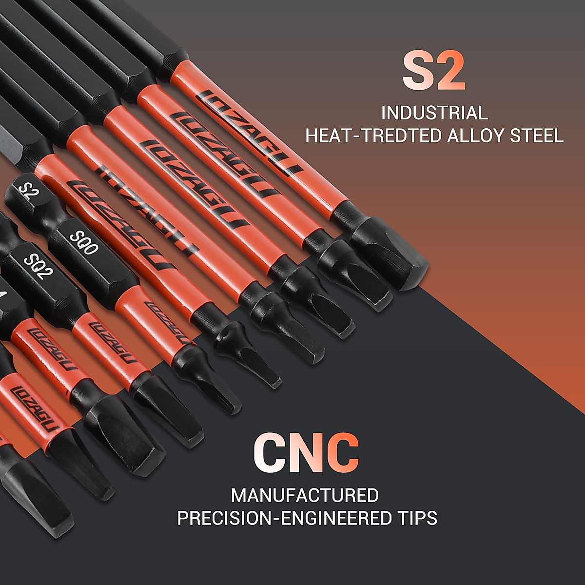 LOZAGU 10Pcs Square Drive Bits Set, 6” & 2” Long Premium S2 Alloy Steel Square Bit Set #0, 1, 2, 3, and #4 Magnetic Square Drill Bit Set,1/4 Inch Hex Shank.