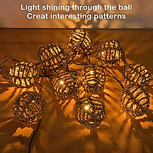 Livinlarge Solar String Lights Outdoor Waterproof, 10 LED Natural Rattan Balls Solar Outdoor Lights, Warm White Solar Powered String Lights for Garden Patio Yard Porch Wedding Party Decor