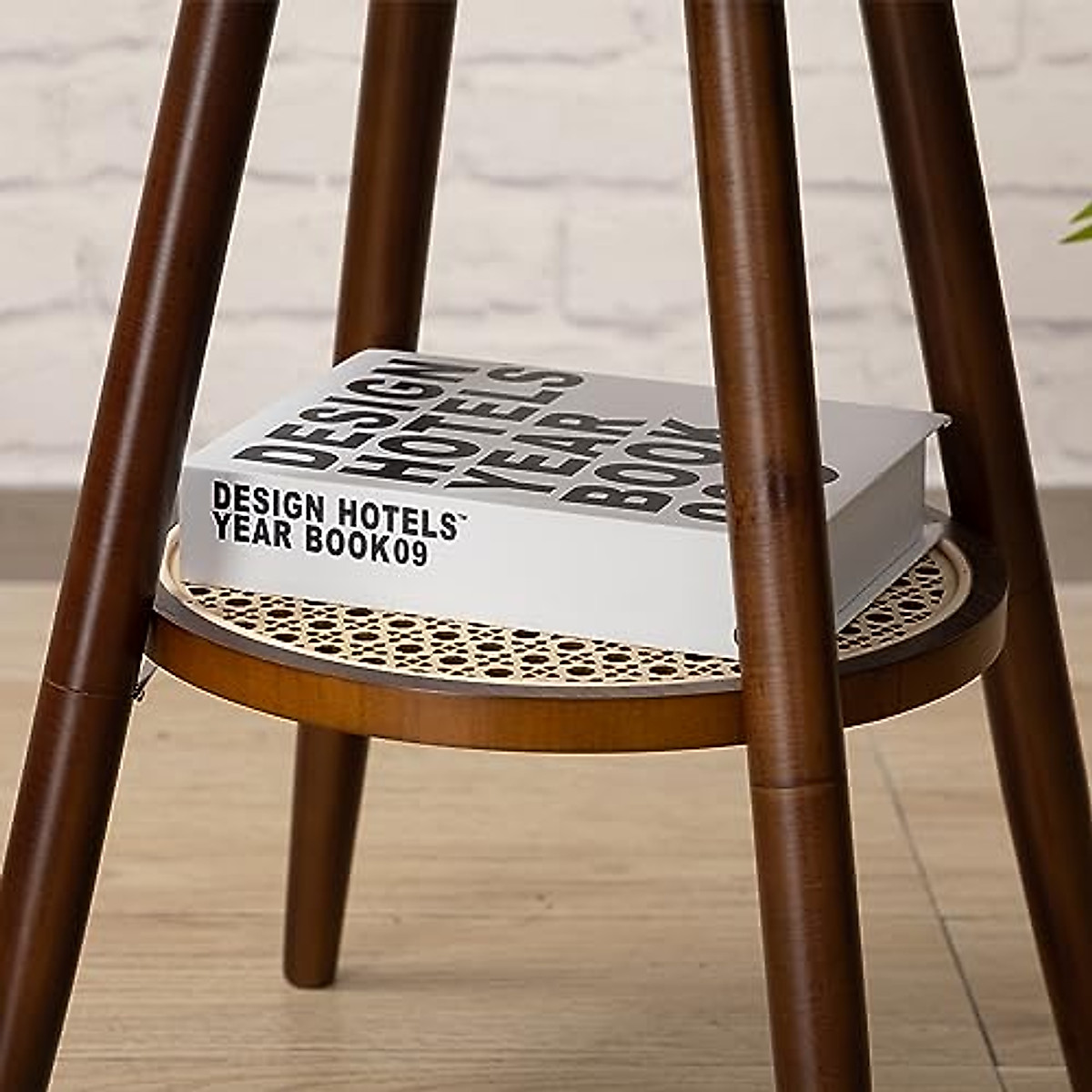 LUSUOWLZ 2 Tire Round Coffee Table, Wooden Hollow Design Side Table for Bedside or Sofa Side, 15.75" Walnut End Table, Morden Wooden Nightstand, 1 Set