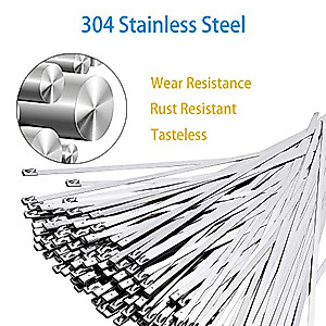 Metal Cable Zip Ties 20 Inch 100pcs 304 Stainless Steel Heavy duty Self-locking Cable Wire Ties with 200 Pounds Tensile Strength, Zip Ties High Temperature Resistance, and Corrosion Resistance