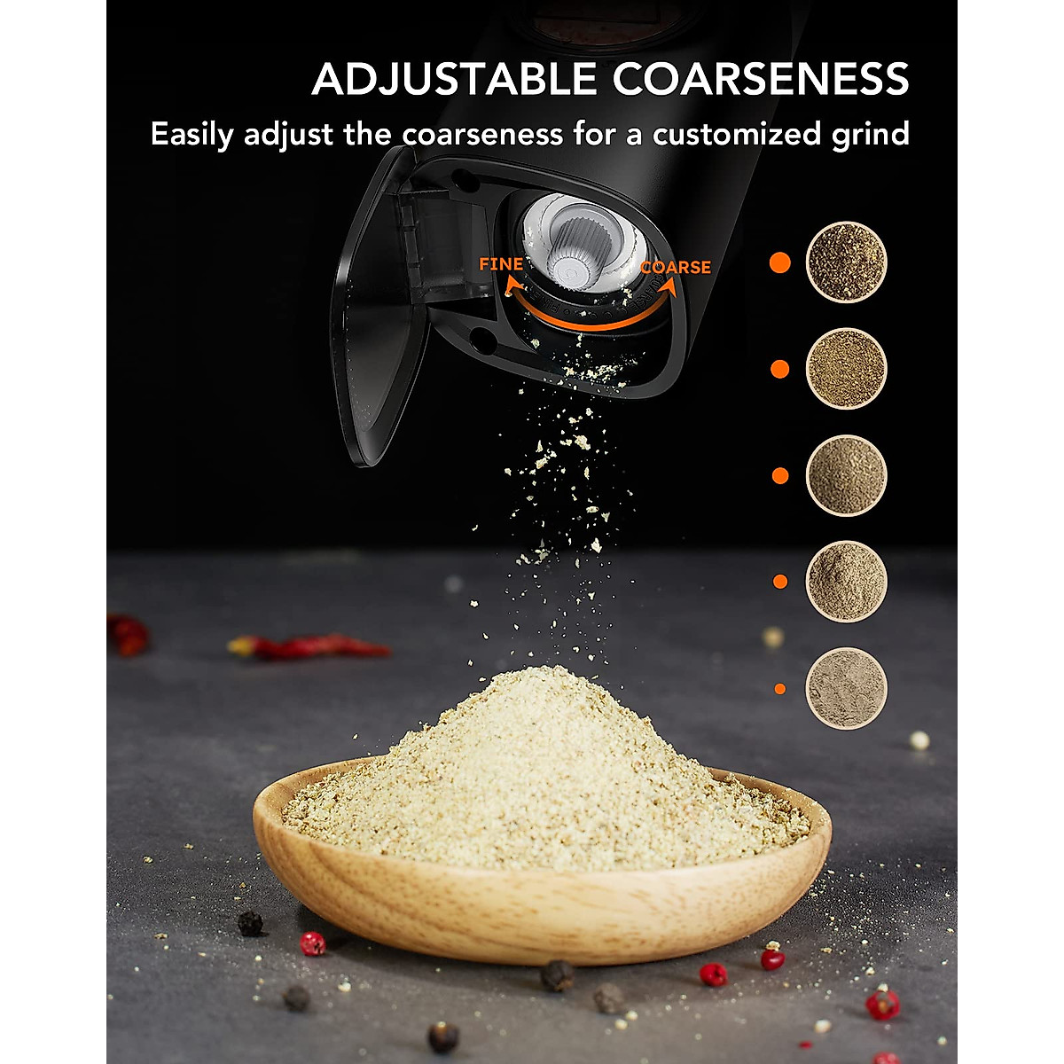 FORLIM Gravity Electric Salt and Pepper Grinder Set, Upgraded Large Capacity, USB Rechargeable Pepper grinder Automatic One Hand Operated, Adjustable Coarseness with LED Light（Natural Wood Grain）