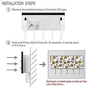 Cute Cartoon Bees Pattern Rack Organizer with 5 Hooks Wall Bathroom Kitchen Shelf Rack Multifunctional Storage Shelf