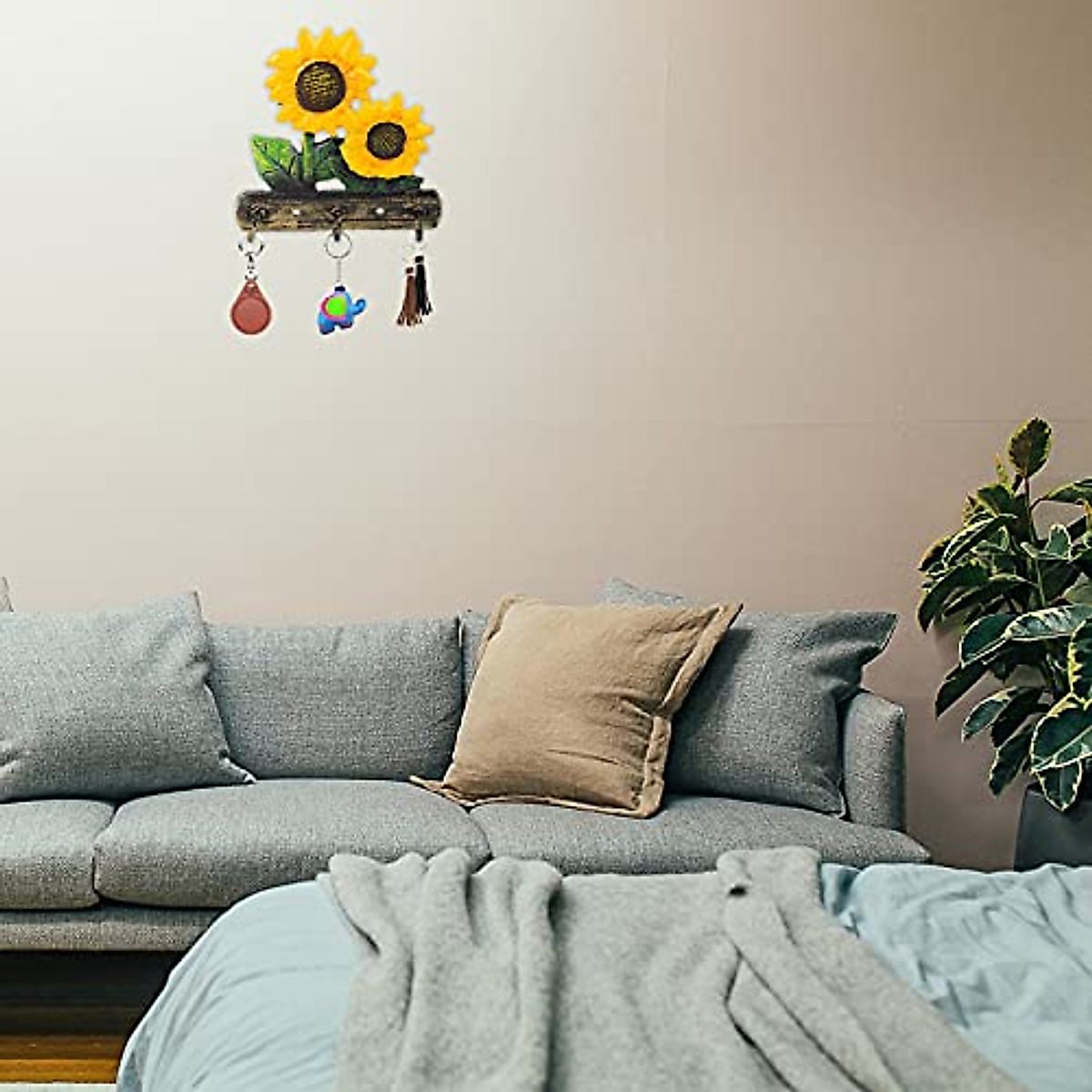 Yardwe Wall Mounted Floating Rack Hook Sunflower Entry Keychain Hanger for Entrance Coat Scarves Purses Bag Storage Organizer