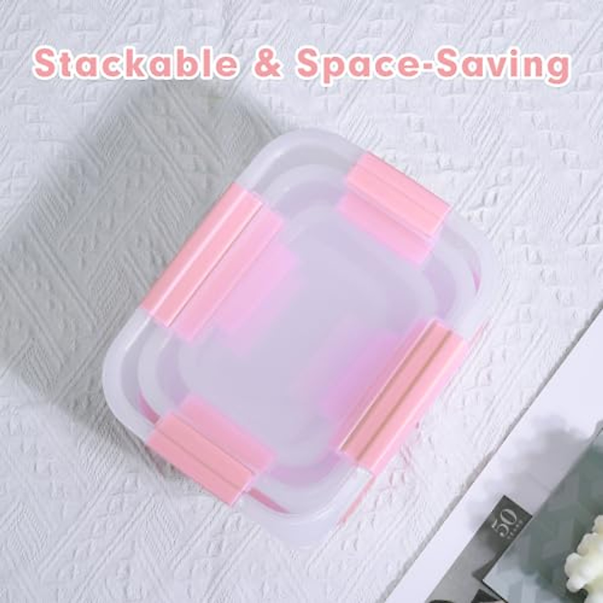 Plastic Food Storage Containers with Leakproof Locking Lids, Stackable Airtight Storage Containers for Pantry & Kitchen Organization, BPA-Free & Freezer Safe, Non-slip Base, Set of 4 Pieces, Pink