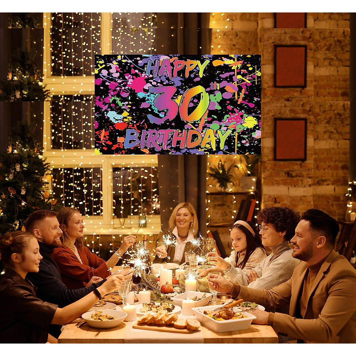 Neno Glow in The Dark 30th Birthday Decorations Backdrop Banner for Girls Boys, Paint Splatter Graffiti Party Sign Supplies, Light Sleppover Party Photo Booth Props for Outdoor Indoor (5 * 3 ft)