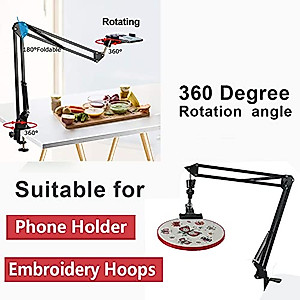 Embroidery Hoop Holder - Adjustable Embroidery Hoop Stand, Metal Embroidery Stand，Folding Embroidery Stand Cross Stitch Stand 360 Hoop Spin knob,Suitable for Phone Holder.