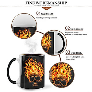 Heat sensitive Cool Flaming Ghost Skull Coffee Mug , Ceramic Color Changing Coffee Cup for Daily Use,Novelty Mug Good Gifts for Halloween Gifts Son Girl Mother Father Friends Boy Husband -350 Ml (H)
