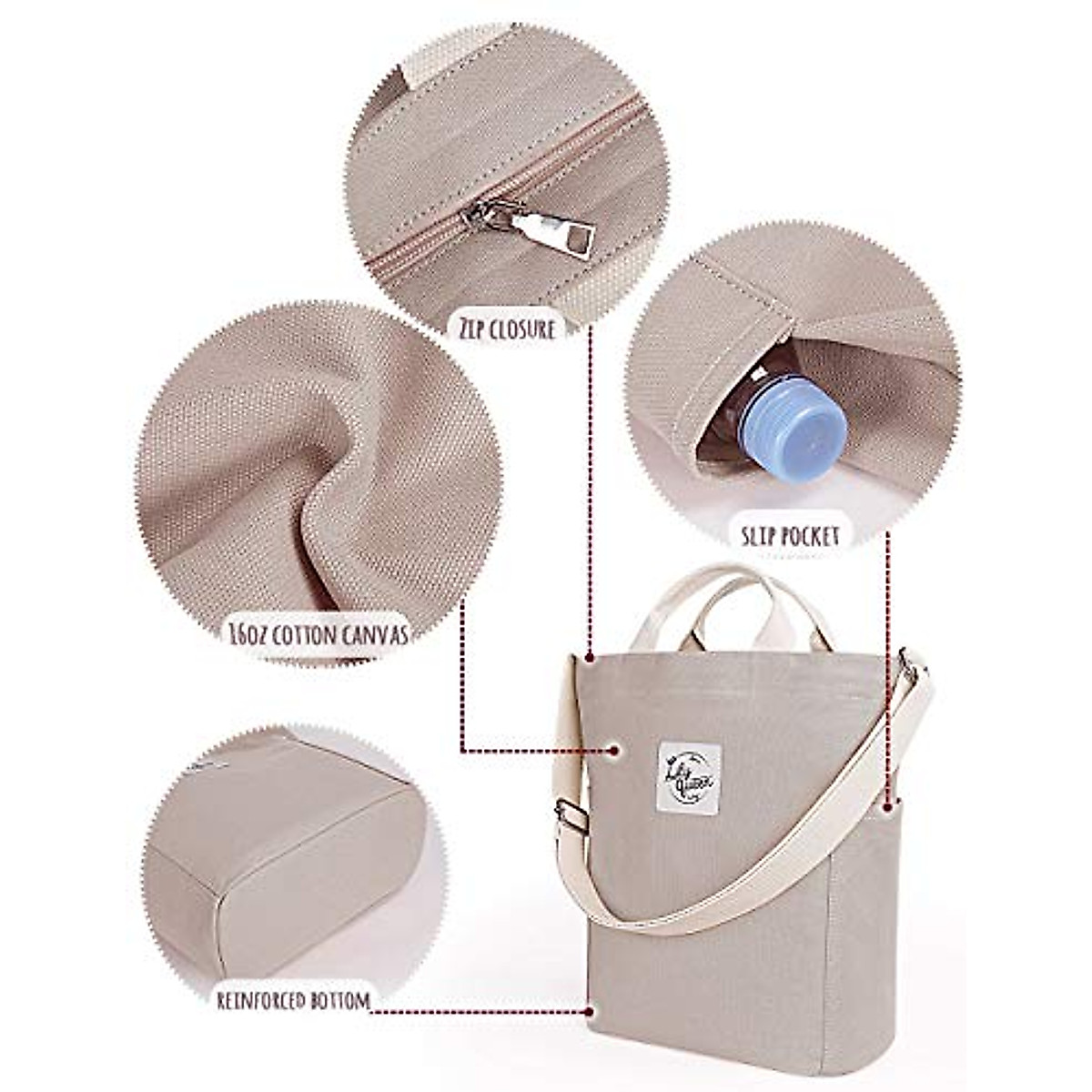 Lily queen Women Canvas Tote Handbags Casual Hobo Shoulder Bag Crossbody (Taupe Grey)