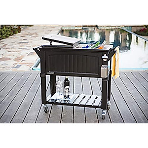 Permasteel PS-203F1-BLK-AM 80 Quart Portable Rolling Patio Cooler, Black