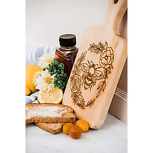 Cute Floral Honey Bee Cutting Board Gift For Bee Keeper, Flower Honey Bee Serving Board Kitchen Decor Gift For Her