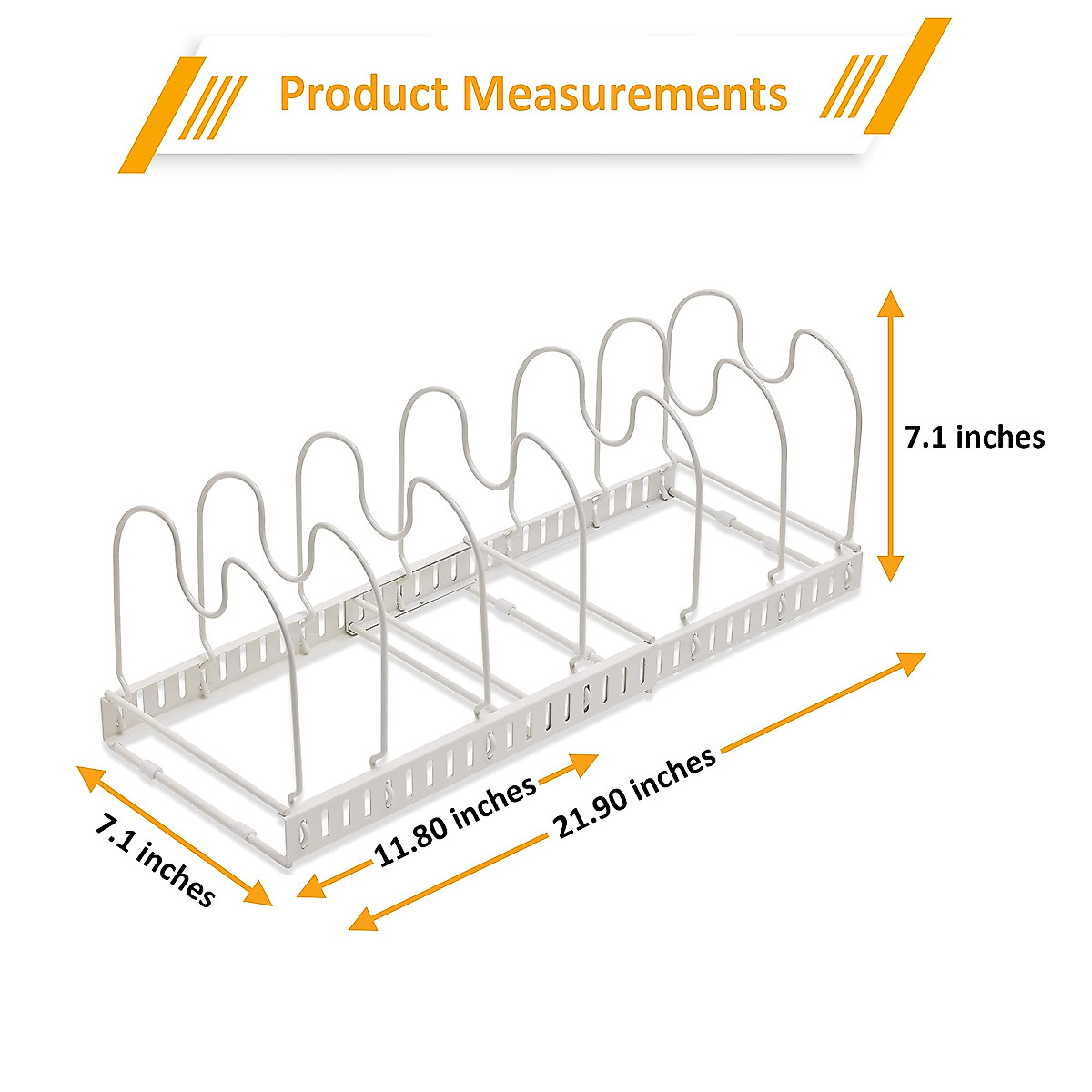 COZIMORE Pots and Pans Organizer,Pan Organizer rack for cabinet, and Rack Organizer with 7 dividers,Dish Rack for Cabinets, Lid Organizer, Cabinet Organizer WHITE