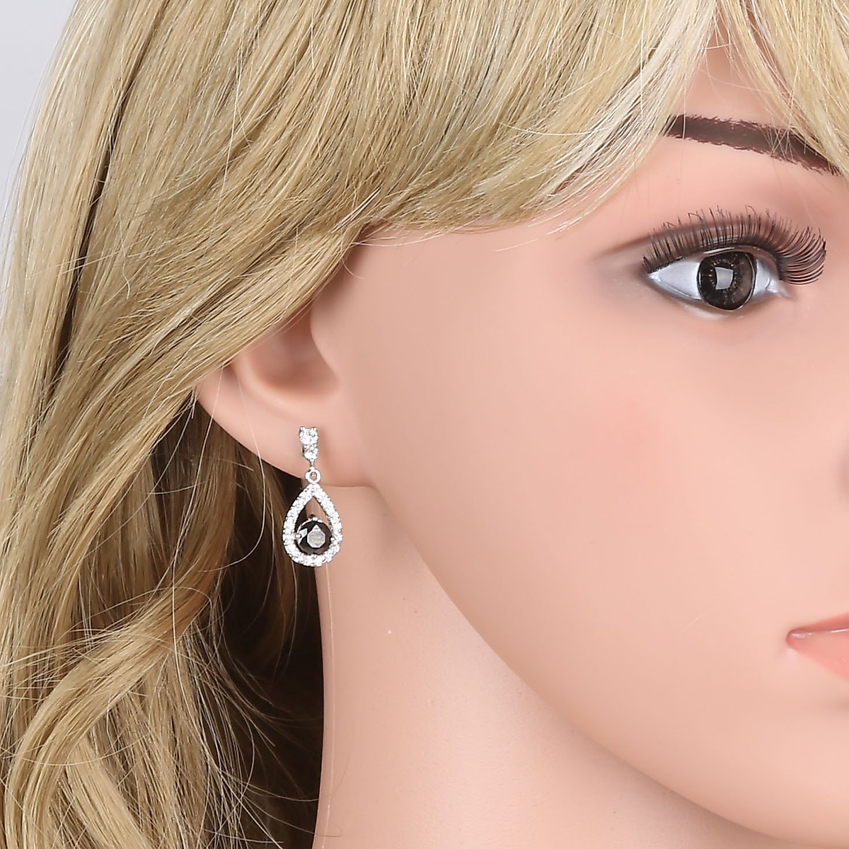 GULICX Silver Plated Base Vintage Black Round Crystal Cubic Zirconia Dangle Drop Earrings Party Jewelry