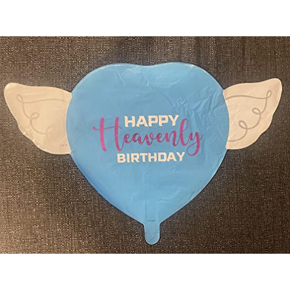 Happy Heavenly Birthday blue/purple heart shaped balloon with angel wings