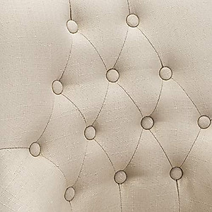 LSSBOUGHT Set of 2 Fabric Dining Chairs Leisure Padded Chairs with Black Solid Wooden Legs,Nailed Trim,Beige