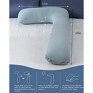 AngQi Body Pregnancy Pillow,L-Shaped Pregnancy Pillow for Side Sleepers,Maternity Body Pillow with Jersey Cotton Cover, Light Green