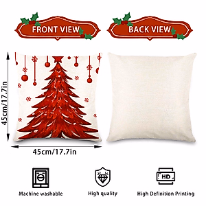 DIYDEC 4PCS Christmas Pillow Covers 18x18 inch Winter Throw Pillow Covers Red Christmas Tree Snowflake Pillow Covers Hello Winter Holly Jolly Decor Cushion Case for Holiday Home Sofa Couch