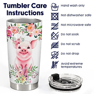 34HD Just A Girl Who Loves Pigs Tumbler with Lid, 20oz Stainless Steel Vacuum Insulated Animal Cup, Farm Animal Gifts for Women Girls Sister Daughter, Pig Birthday Gifts