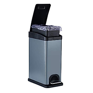 8 Liter Trash Can,Carbon Steel Garbage Can with Lid and Plastic Inner Bucket for Bathroom (Gray)