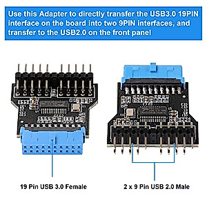 MZHOU USB 3.0 9PIN to USB2.0 9PIN Front Panel Socket Adapter Card,USB 3.0 Motherboard 19PIN to Dual 9-PIN Interface Expansion Card