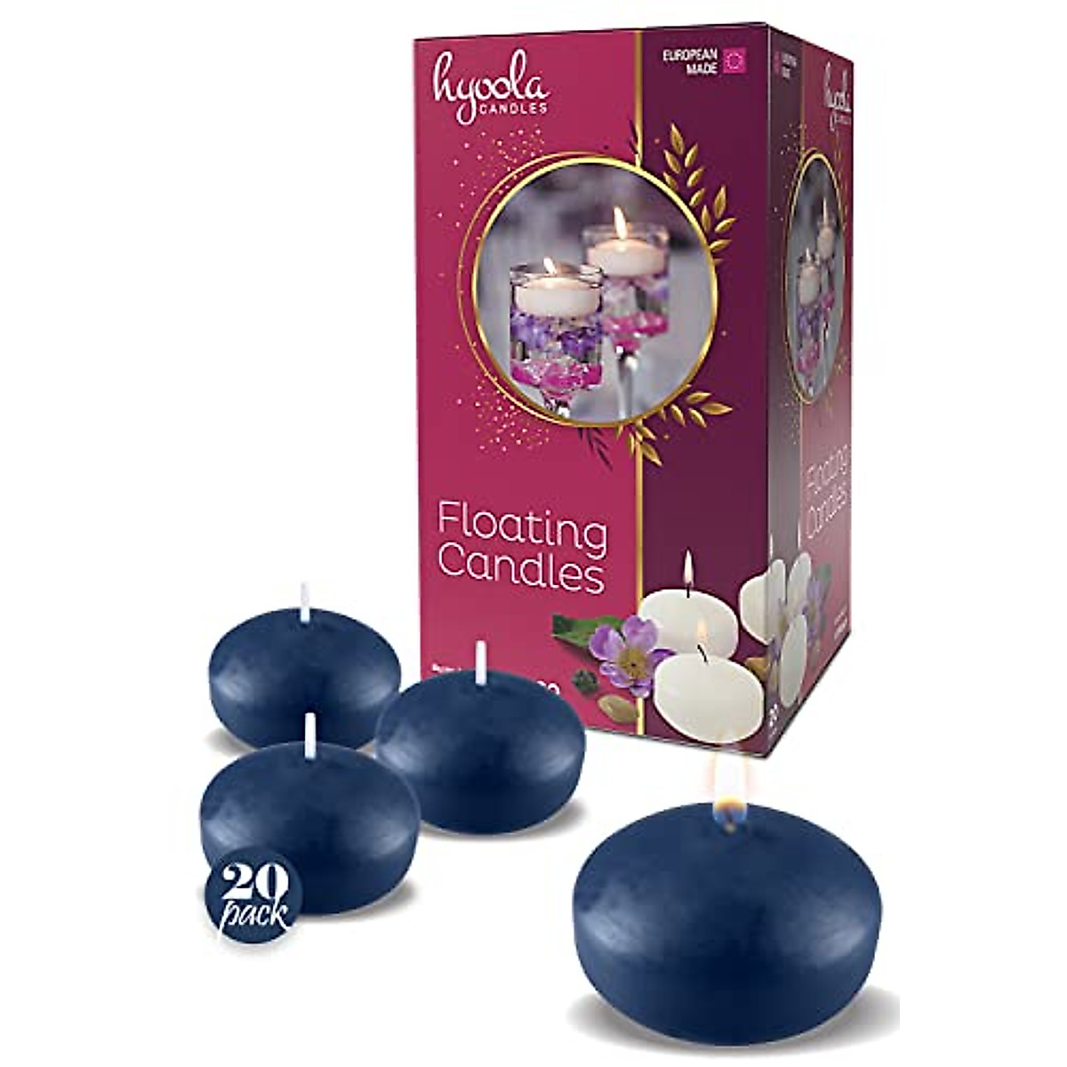 Hyoola Premium Midnight Blue Floating Candles 1.75 Inch - 3 Hour Burn Time - Made in Europe - 20 Pack