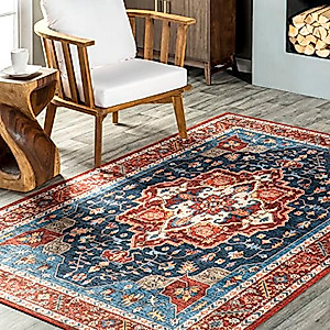 nuLOOM Hera Medallion Stain-Resistant Machine Washable Area Rug, 5x8, Blue