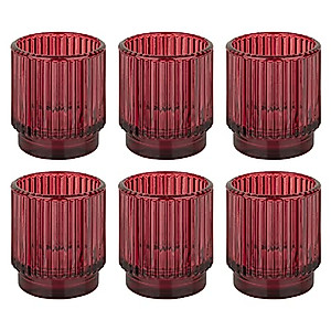 Koyal Wholesale Ribbed Glass Votive Holders (Burgundy, 6)